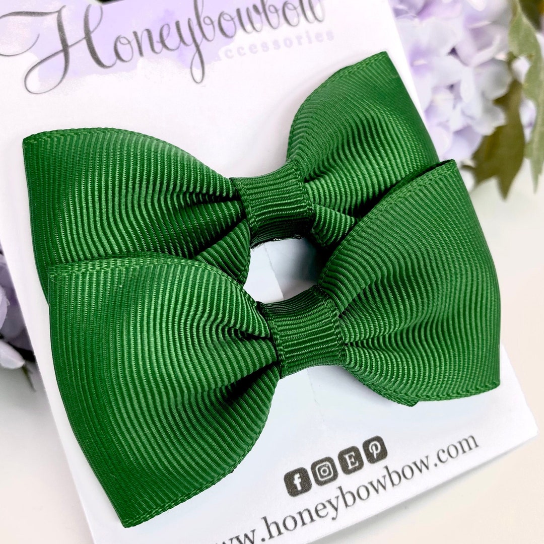 Forest Green Bows, 3 Inch Ribbon Hair Bows, Small Green Bows, Ribbon ...