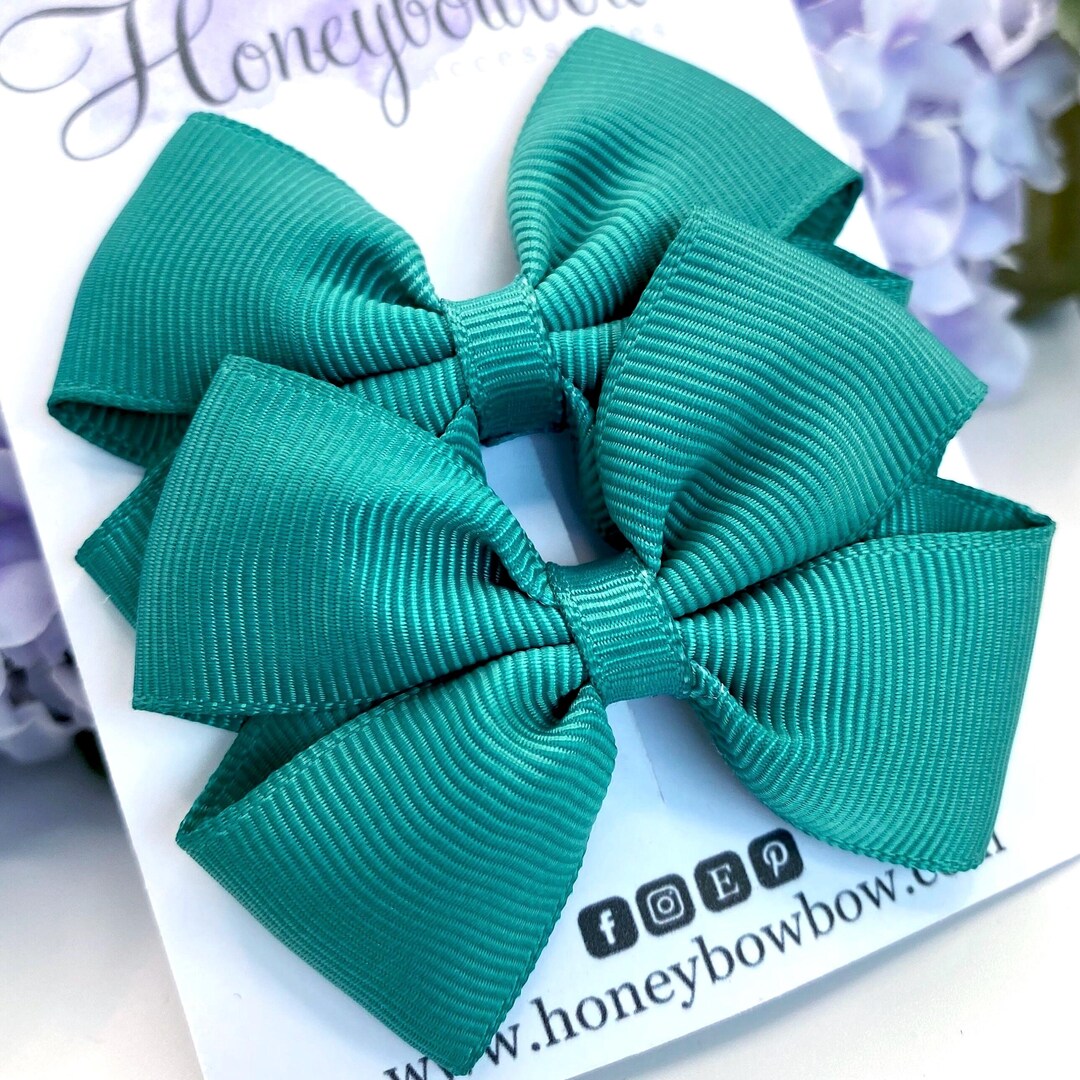 Jade Bows, 2 and a Half Inch Ribbon Bows, Small Teal Bows, Ribbon Hair ...
