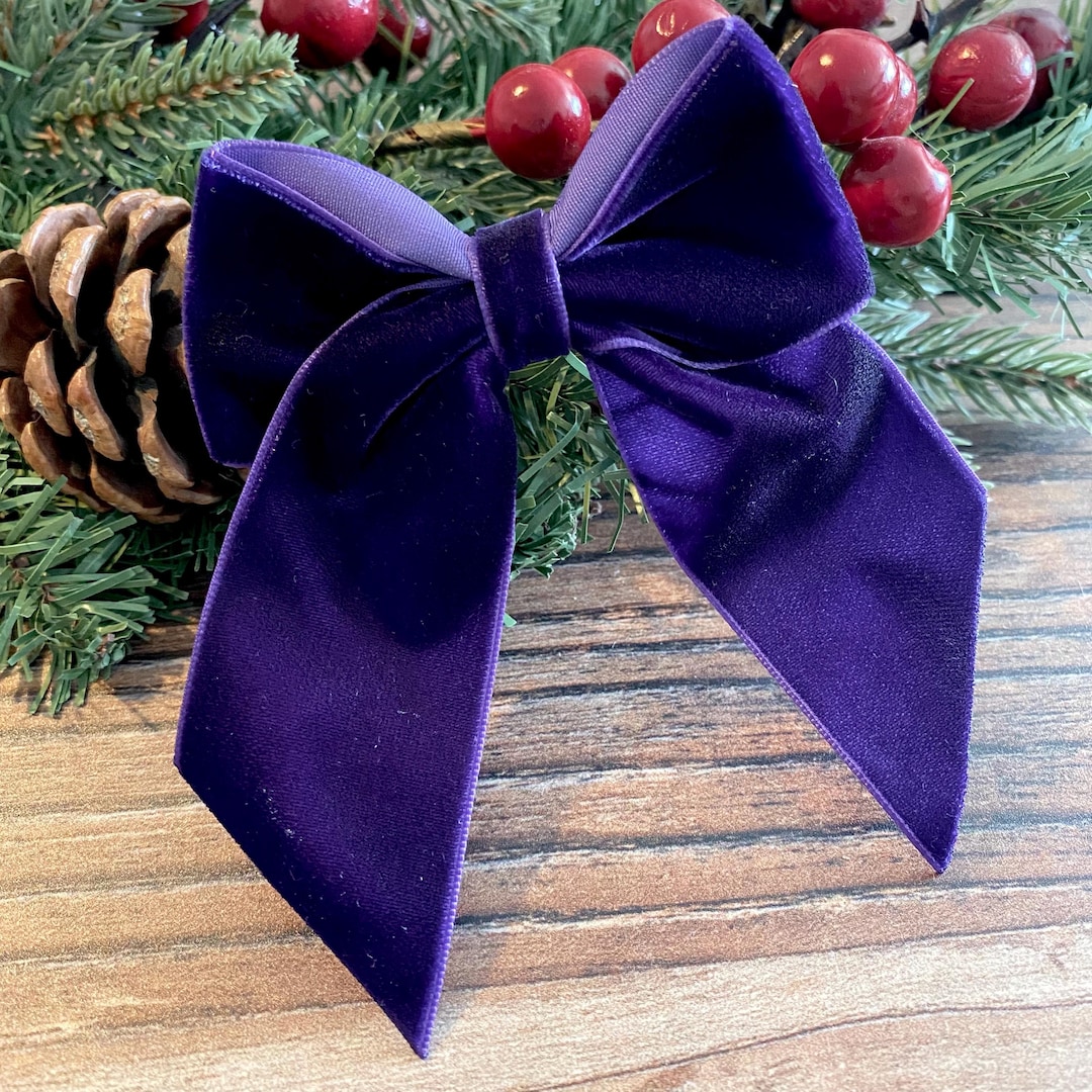 Regal Purple Velvet Pre Tied Bow, 4 Inch Bow Pick, Single Velvet Bow on ...