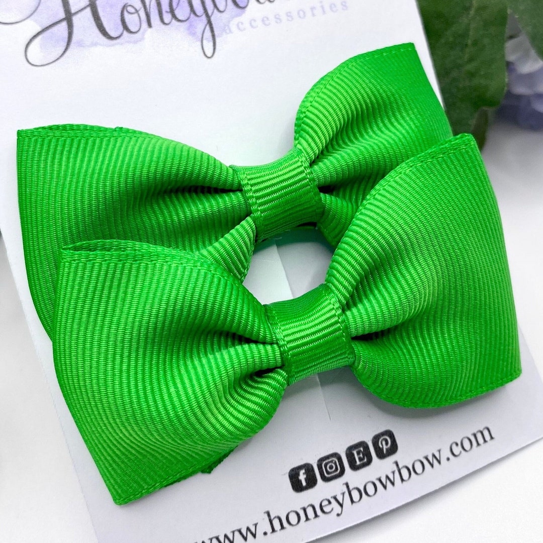 Classical Green Hair Bows, Pair of Green Bows, 3 Inch Bows, Pair of ...