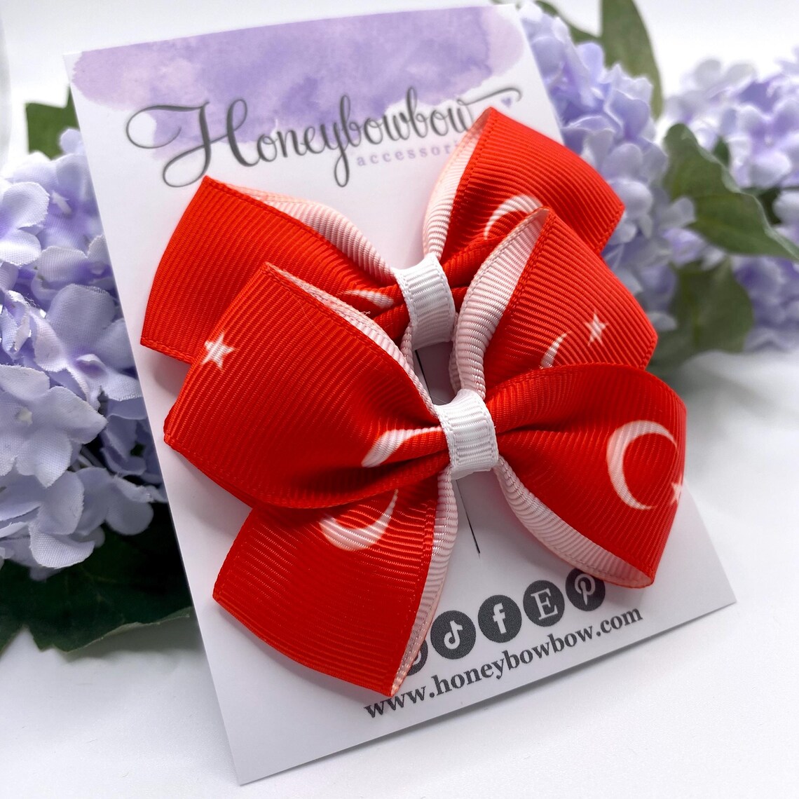 Turkey Bow, Turkish Hair Bow, Red Hair Bows, Turkish Flag Hair Clips ...