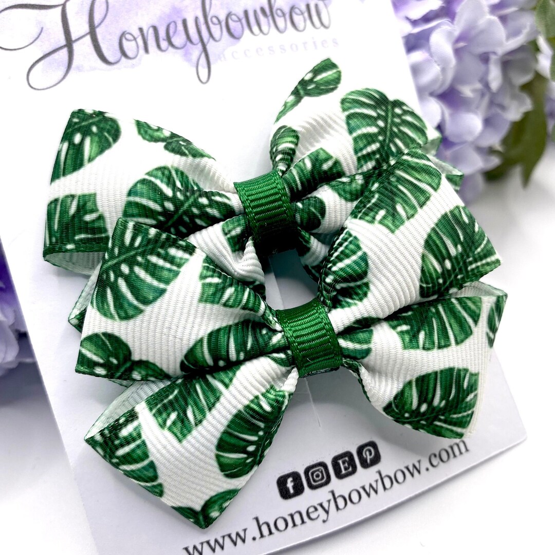 Banana Leaf Bows, Green Leaves Bow, Spring Hair Bow, Green Hair Bows ...