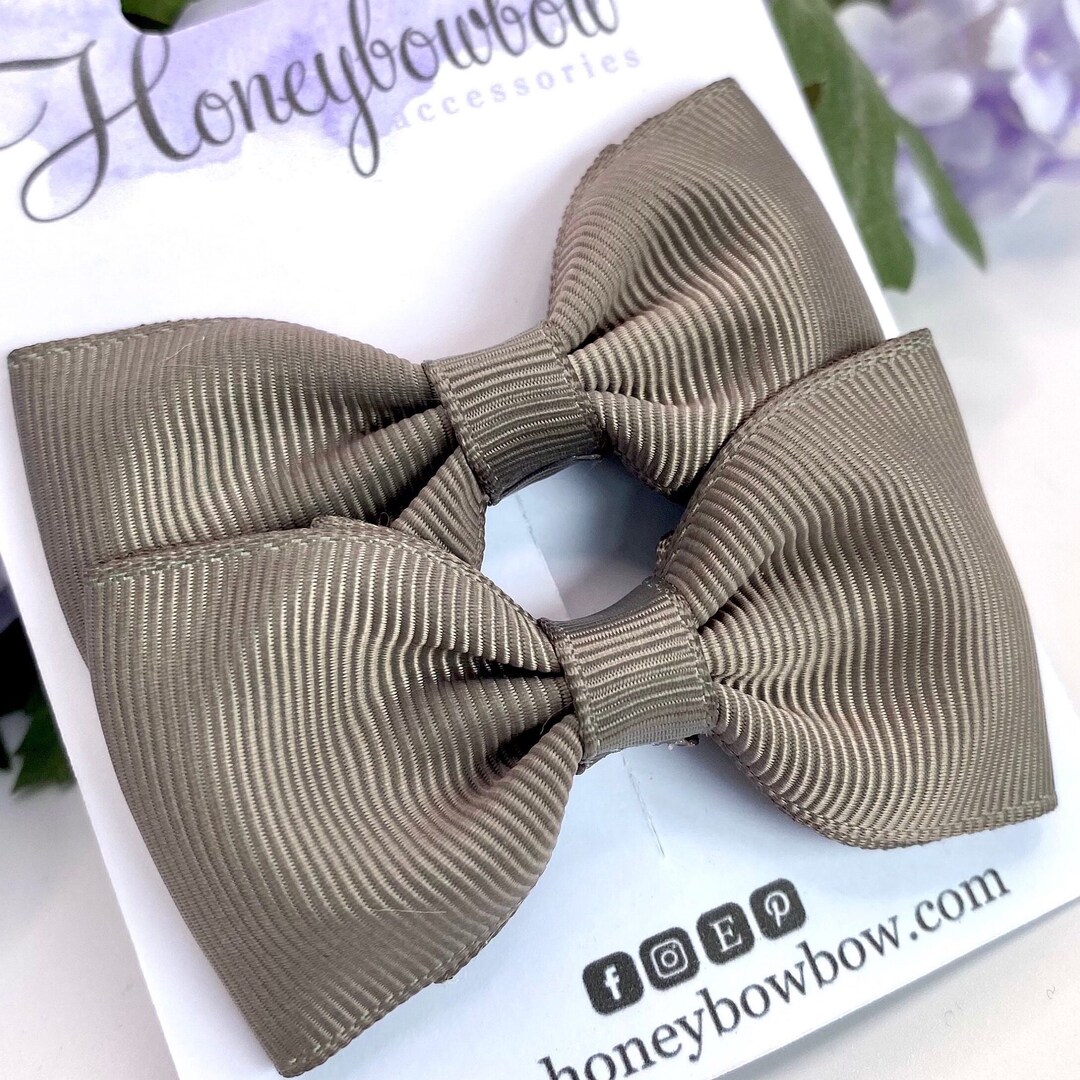 Grey Ribbon Bows, Grey Bow Clips, Grey Hair Bows, Grey Bobbles, 3 Inch ...