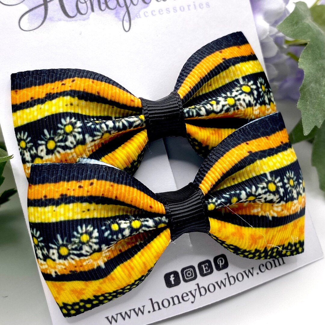 Honey Bows, Bumble Bee Bow, Daisy Hair Bow, Yellow and Black Hair Bows ...