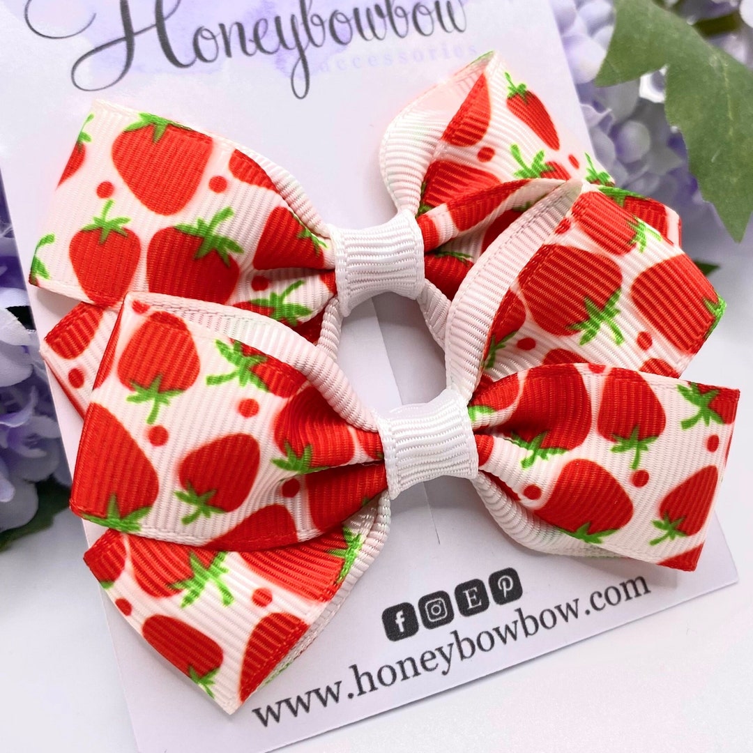 Strawberry Bows, Pink Strawberry Bow, Berry Hair Bow, Summer Hair Bows ...