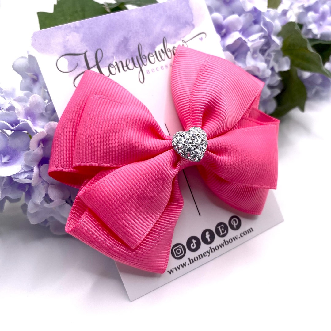 Hot Pink Hair Bow, Pink Ribbon Hair Bow, Bright Pink Bow, 3.5 Inch Hair ...