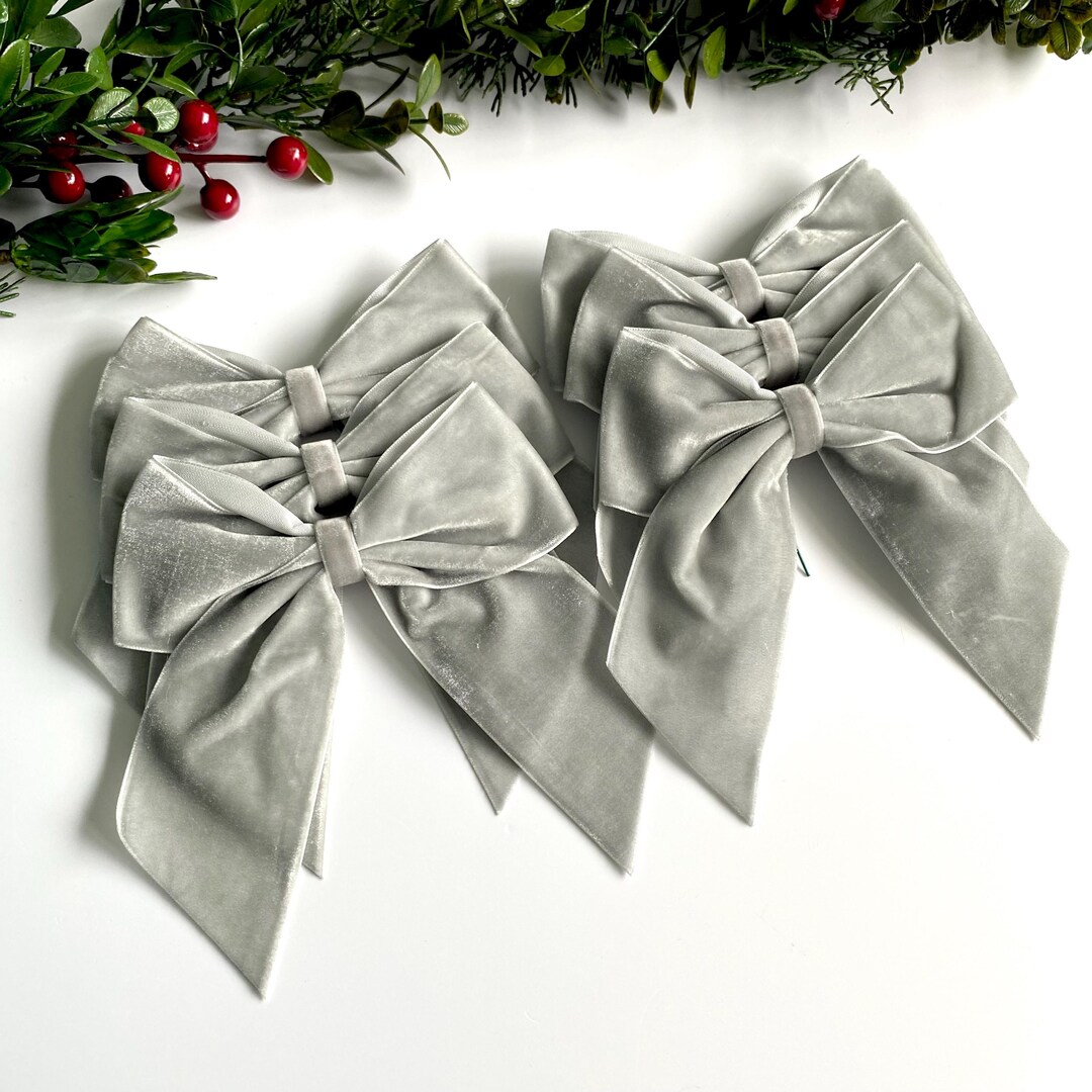 Light Grey Velvet Christmas Tree Bows, Velvet Bows for Christmas Tree ...