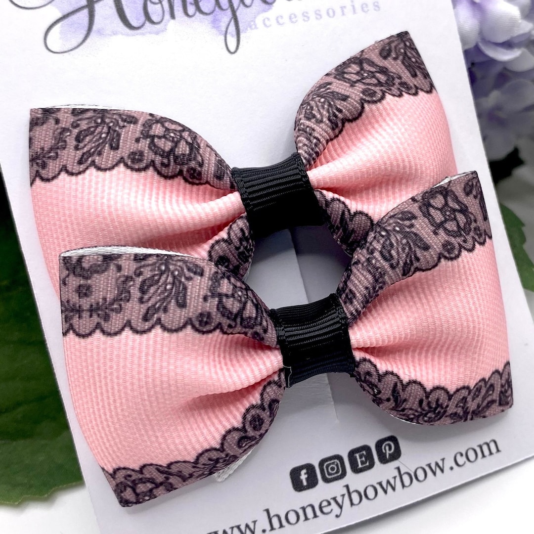 Baby Pink Hair Bows, Pink Lace Bow, Pink and Black Hair Bow, Lace Hair ...