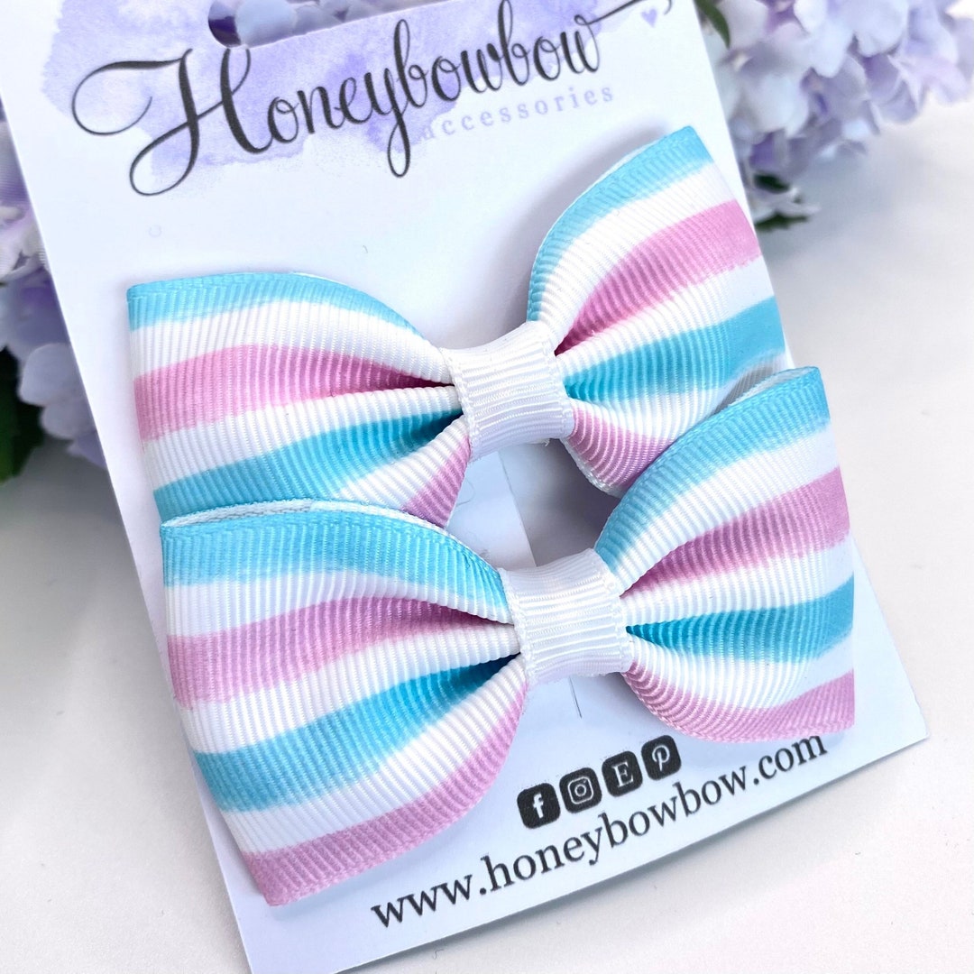 TRANSGENDER Hair Bows, Pink and Blue Hair Bows, Blue and Pink Hair ...