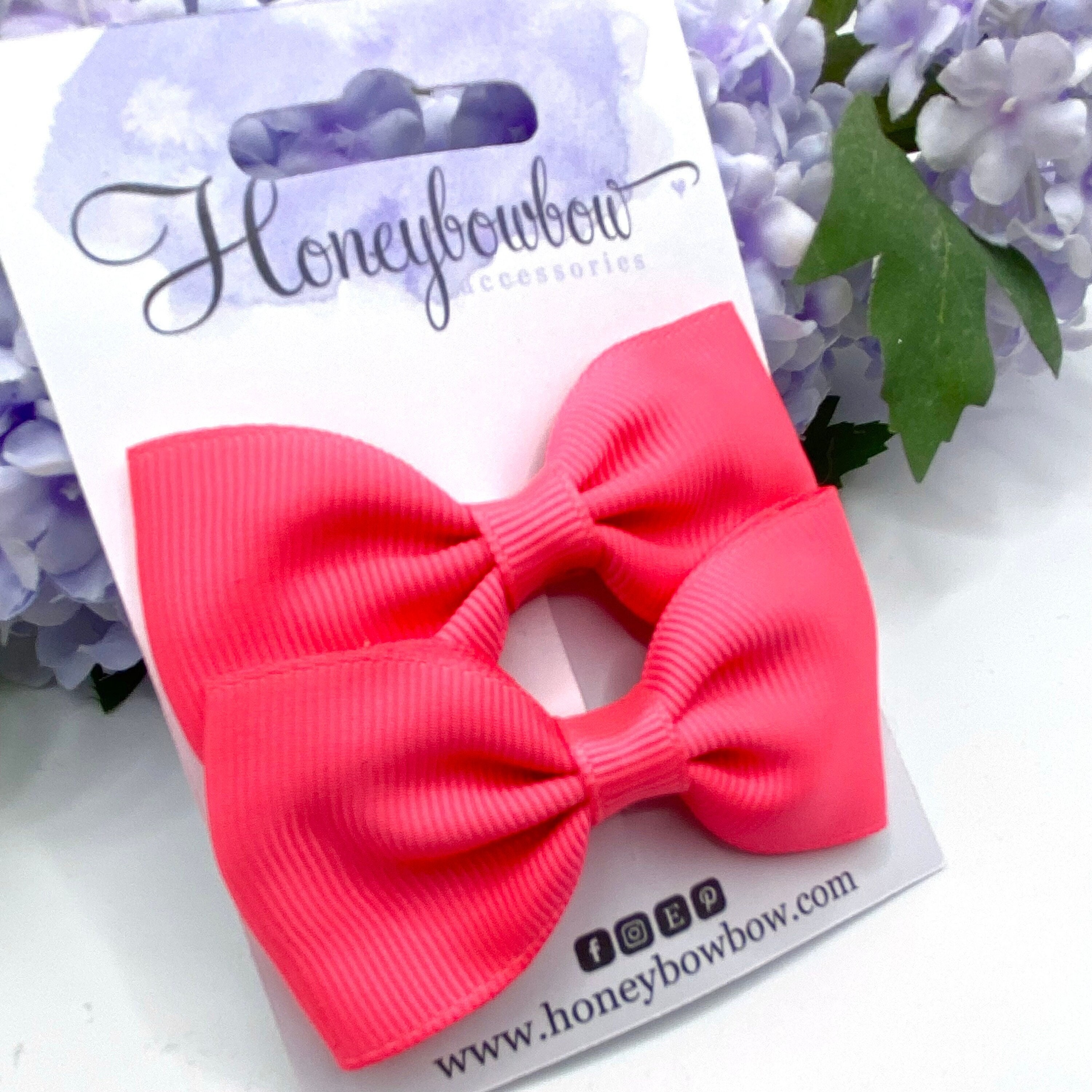 Neon Pink Bows, Set of Clips, Pink Hair Bows, Ribbon Bow Clips ...