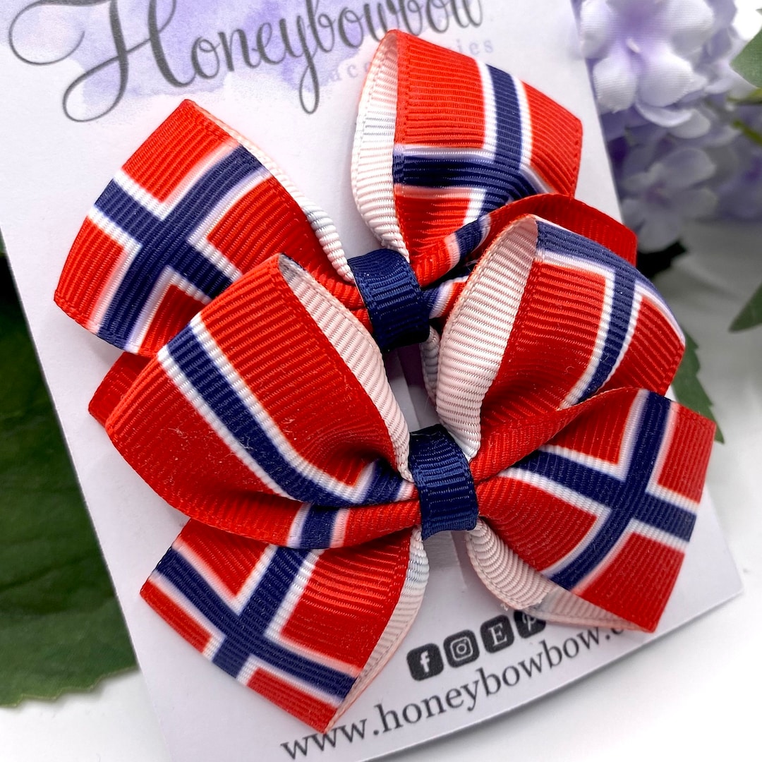 Norway Hair Bow, Red, Navy and White Hair Bow, Norwegian Flag Hair Bow ...