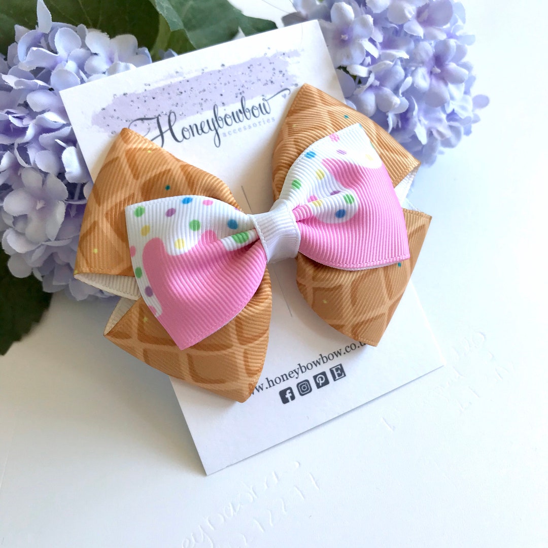 Icecream Bow Ice Cream Ribbon Bow 3.5 Double Tux Bow - Etsy