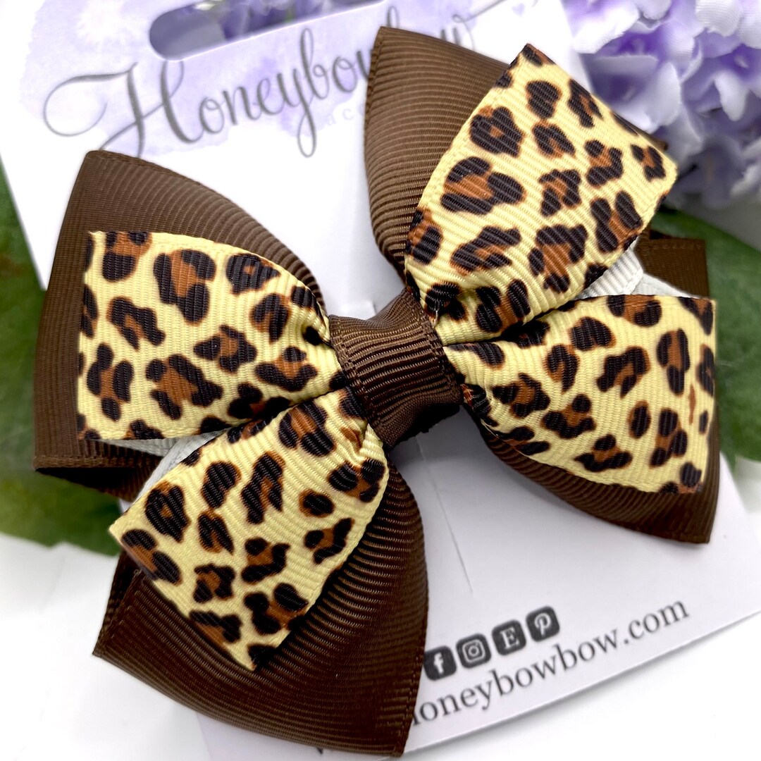 Leopard Print Bow, Animal Print Ribbon Bow, 3.5" Double Tux Bow, Brown ...