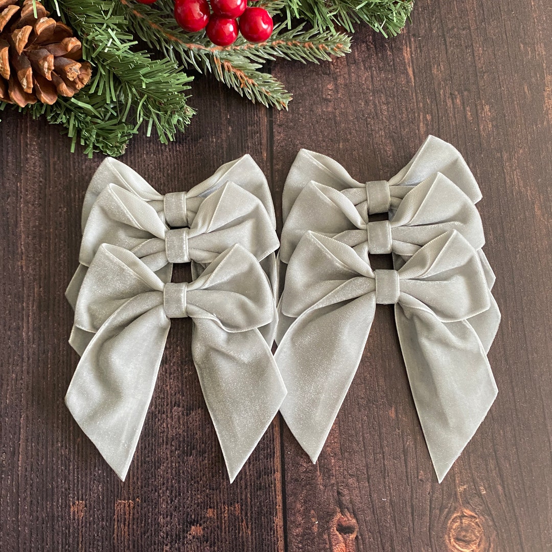 Silver Velvet Christmas Tree Bows Velvet Bows For Christmas Etsy Uk