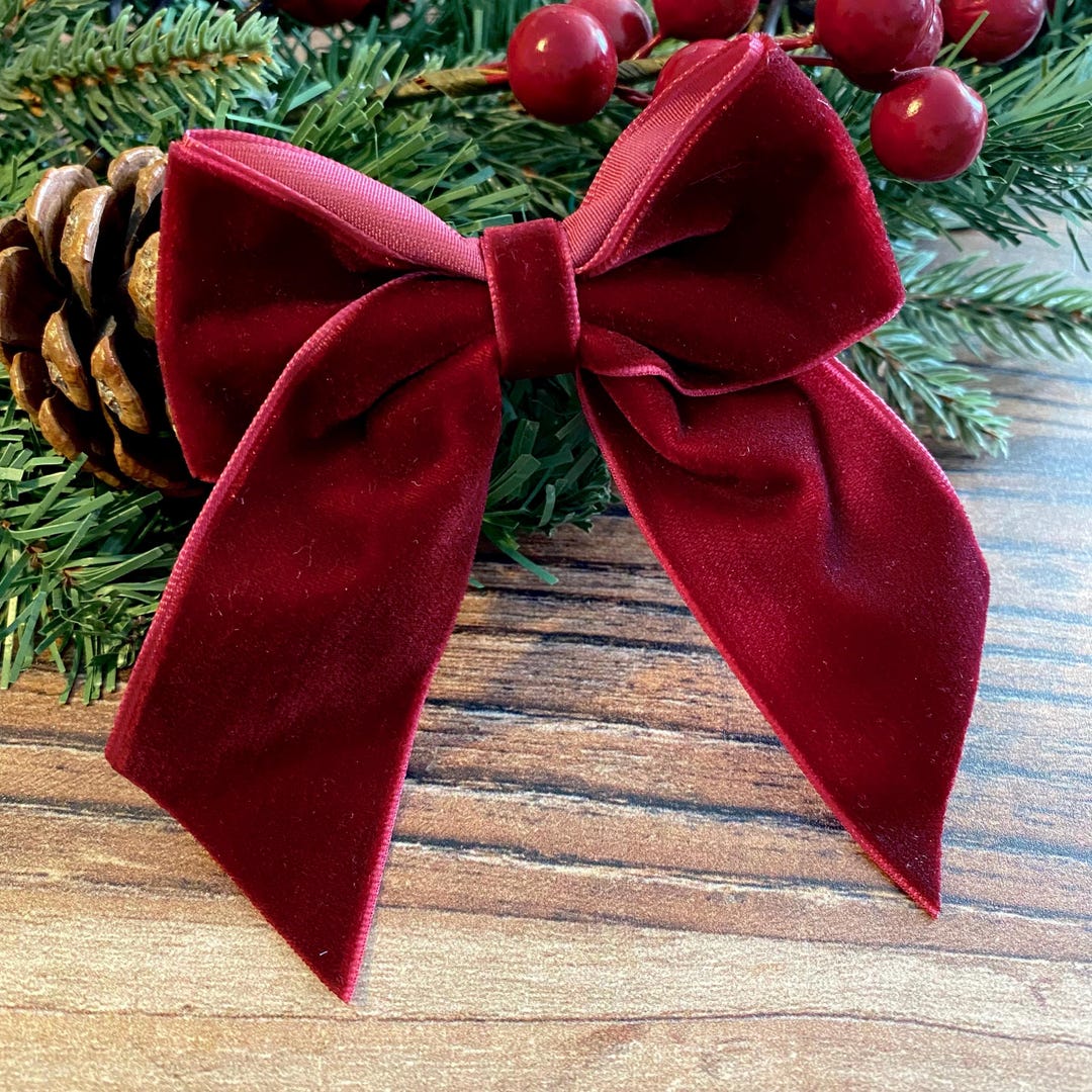 Scarlet Velvet Pre Tied Bow, 5.5 Inch Bow Pick, Single Bow on Wire - Etsy
