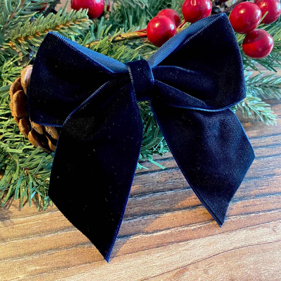 Navy Velvet Pre Tied Bow, 4 Inch Bow Pick, Single Bow on Wire - Etsy UK
