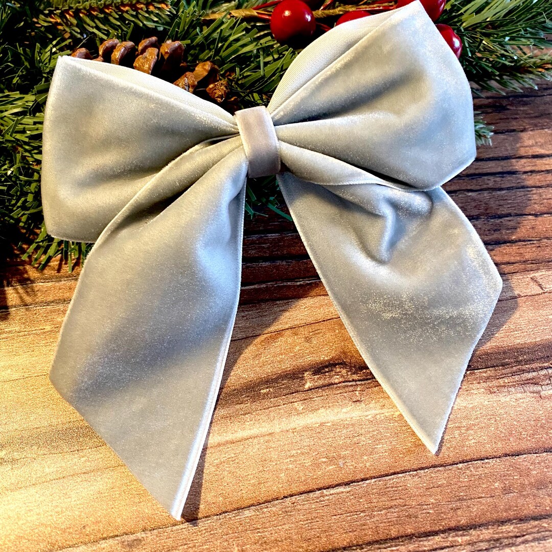 Light Grey Velvet Pre Tied Bow, 5.5 Inch Bow Pick, Single Grey Bow on ...