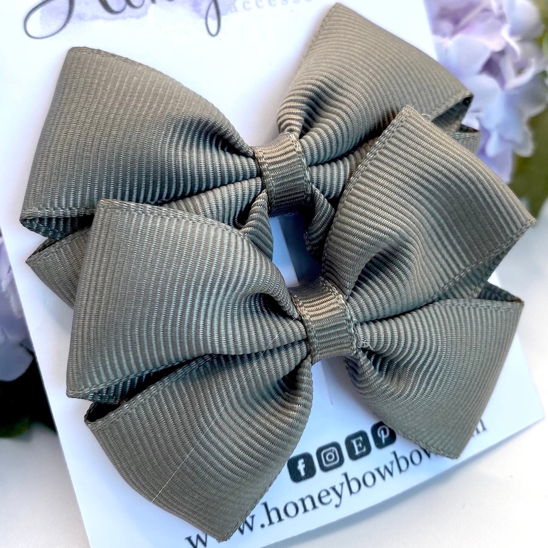 Grey Ribbon Bows, Grey Bow Clips, Grey Hair Bows, Grey Bobbles, 2 and a ...