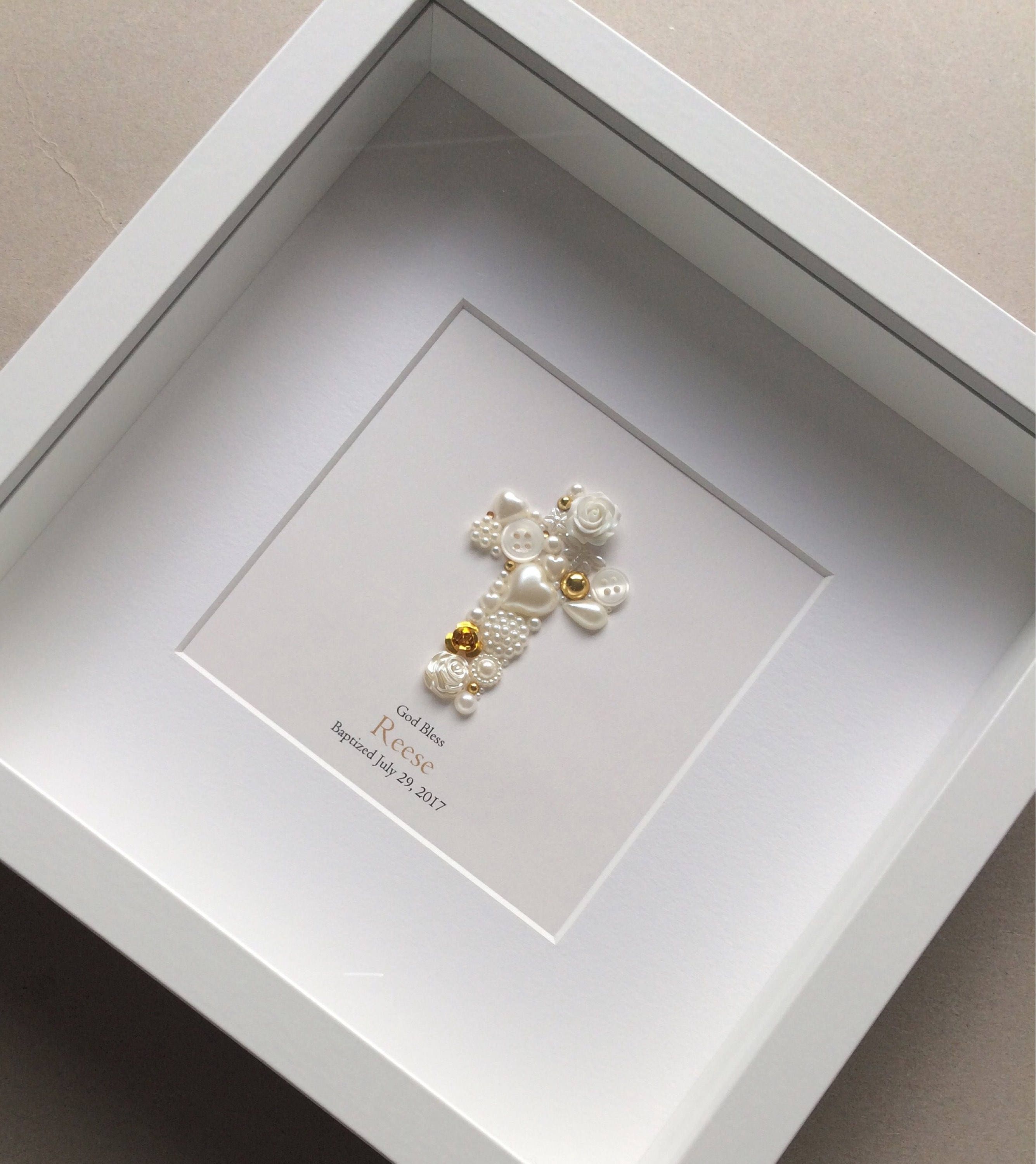 Christening Gift, Gold Button Art, Baptism Gift, Confirmation Gift ...