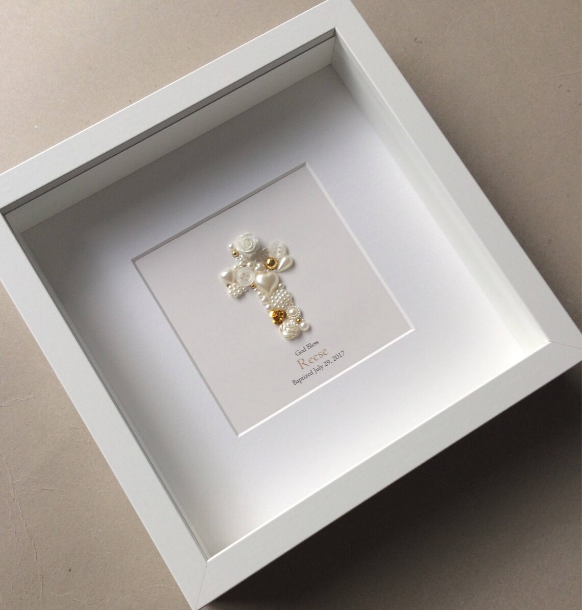 Christening Gift, Gold Button Art, Baptism Gift, Confirmation Gift ...