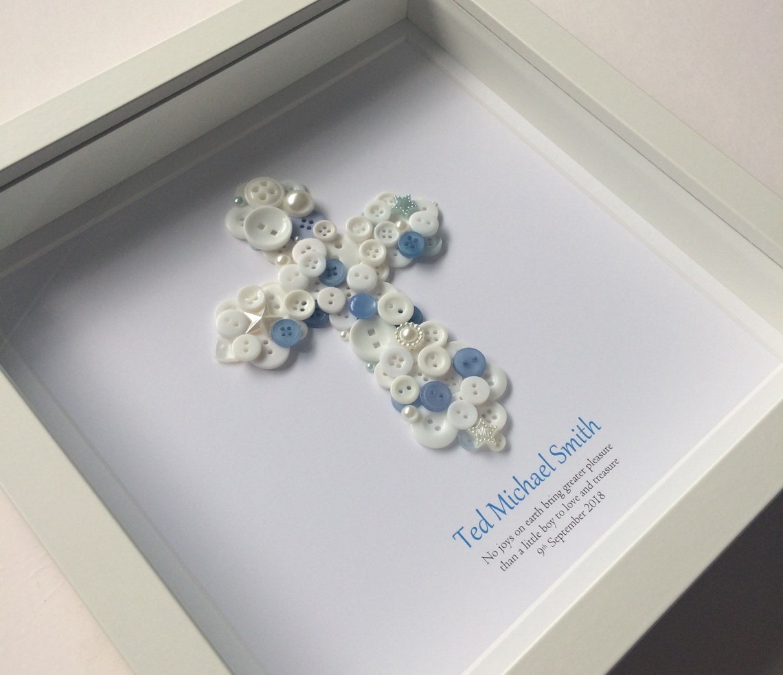 Baptism Gift for Boys - Christening Gift - Button Art - Confirmation ...