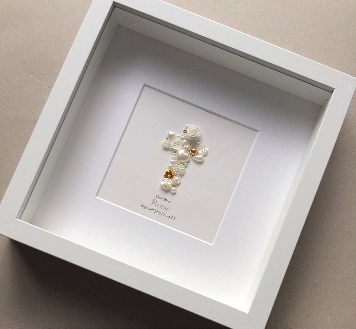Christening Gift, Gold Button Art, Baptism Gift, Confirmation Gift ...