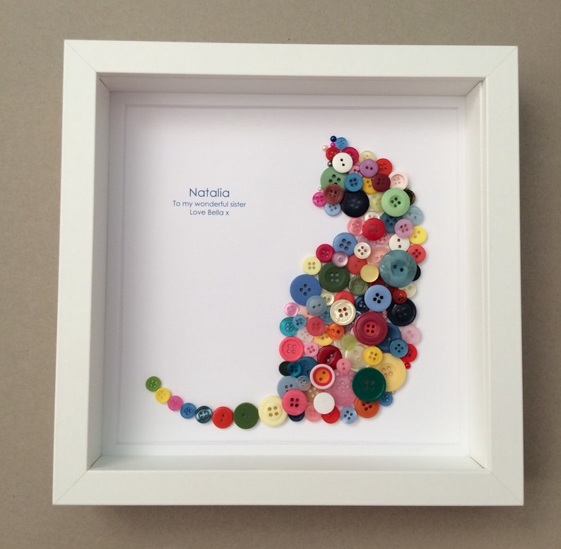 Cat Picture - Cat Themed Gift - Button Art Cat - Personalised Cat ...