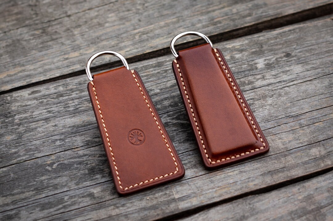 Leather Padded Keychain; Walnut Leather Key Fob; Monogram Hand Stamped ...