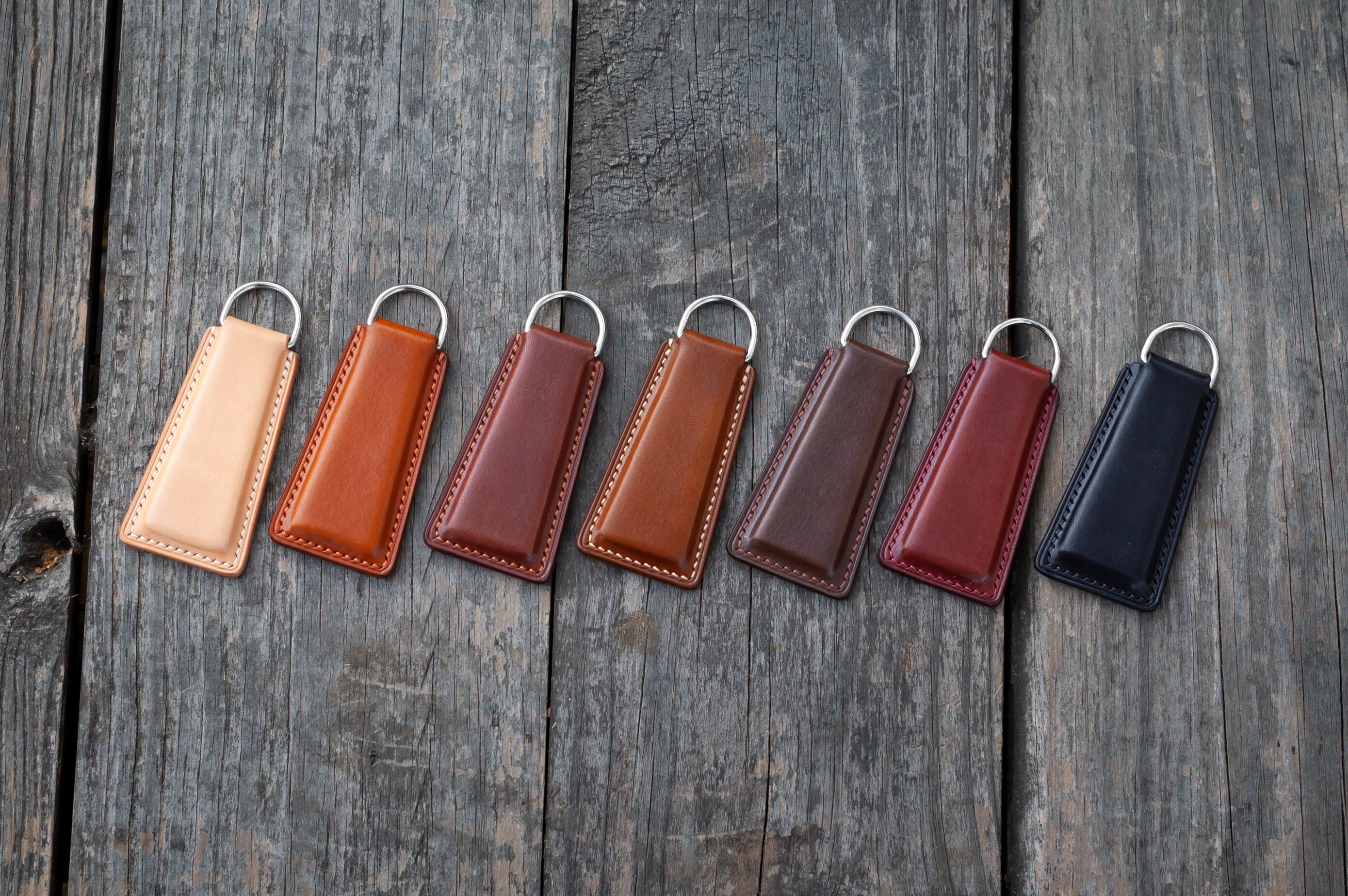 Leather Padded Keychain Walnut Leather Key Fob Monogram Hand | Etsy