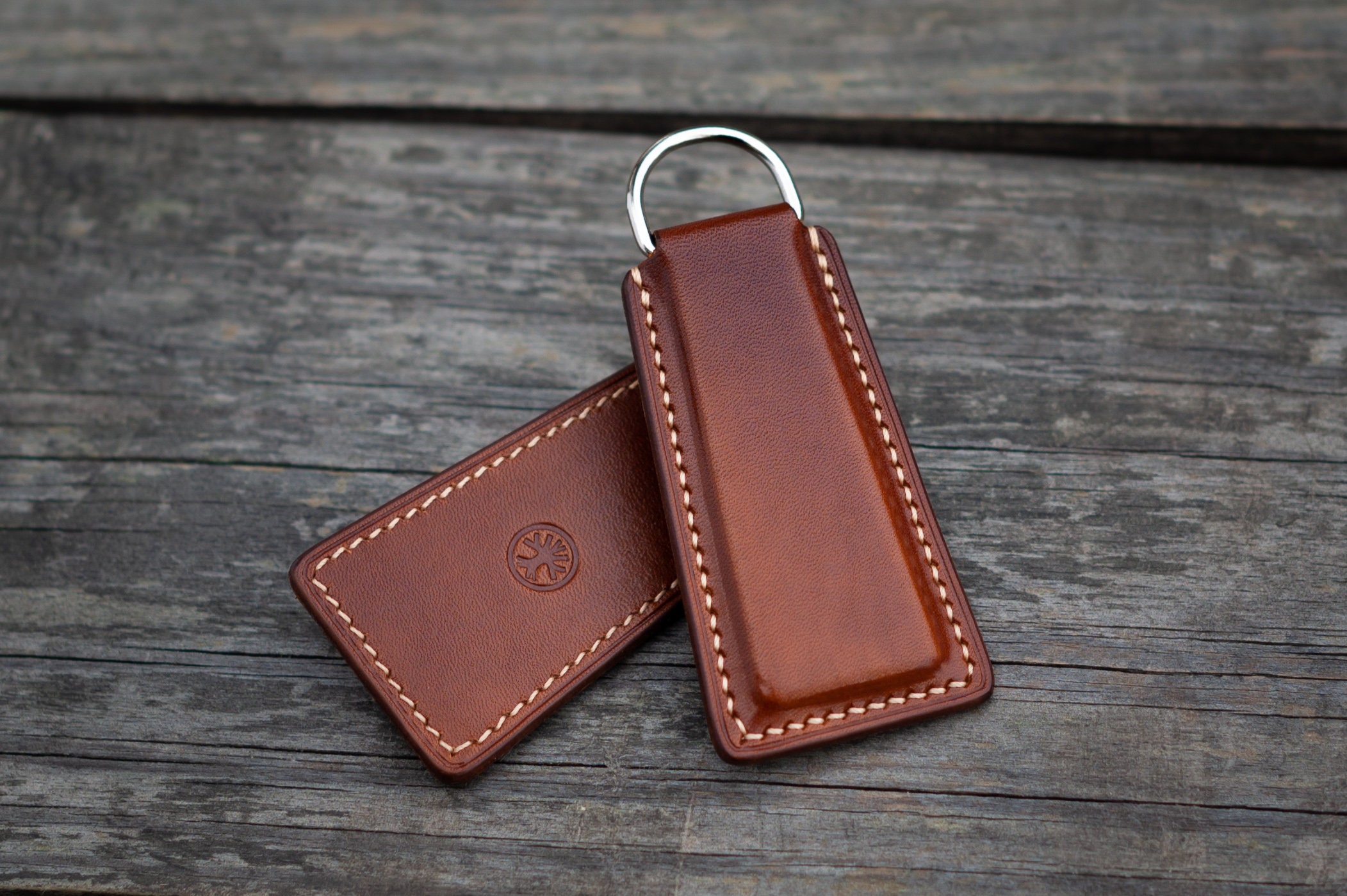 Leather Padded Keychain Walnut Leather Key Fob Monogram Hand Stamped ...