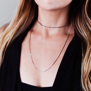 Black Chain Necklace, Oxidized Silver Plain Necklace, Long Chain ...