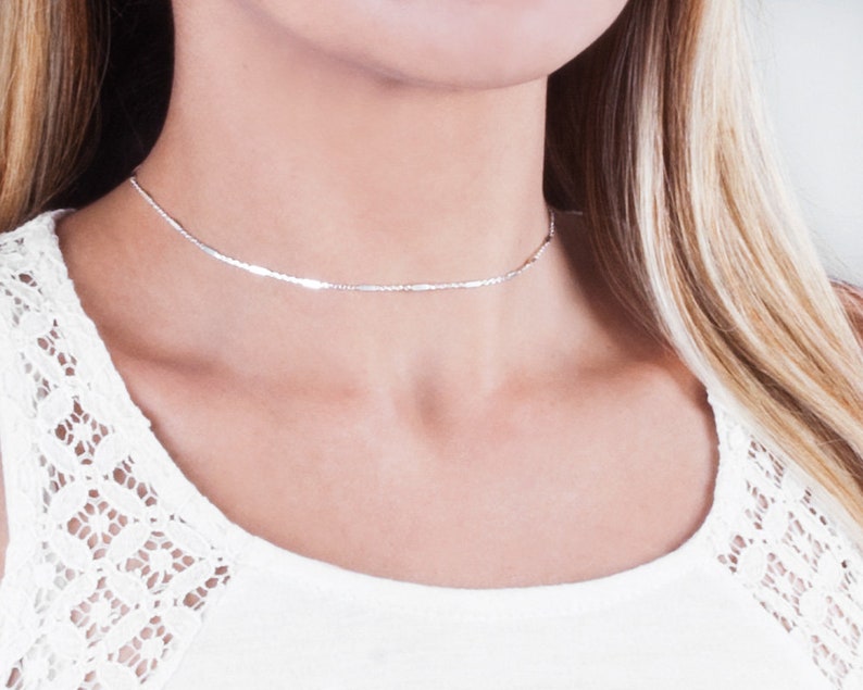 Simple Silver Choker 925 Sterling Silver Necklace Layering | Etsy