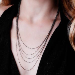Black Chain Necklace, Oxidized Silver Plain Necklace, Long Chain ...