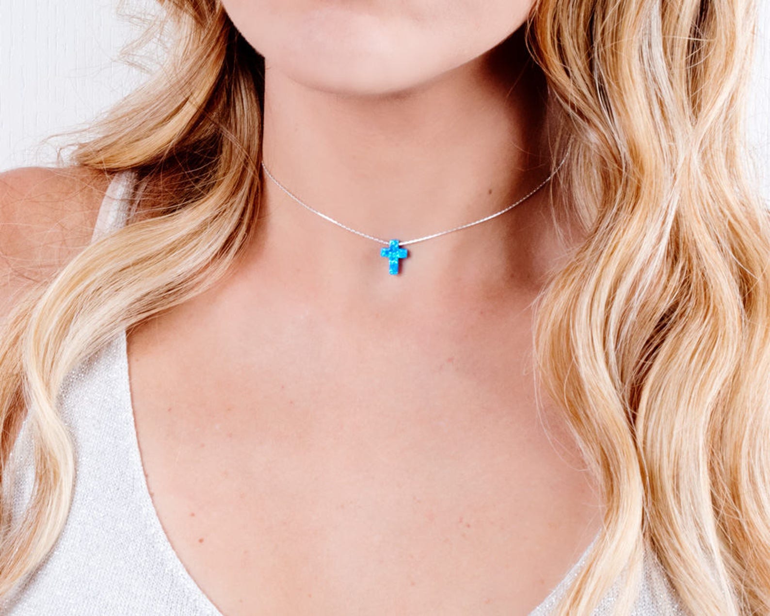 Opal Cross Necklace Rose Gold Cross Necklace Christian | Etsy