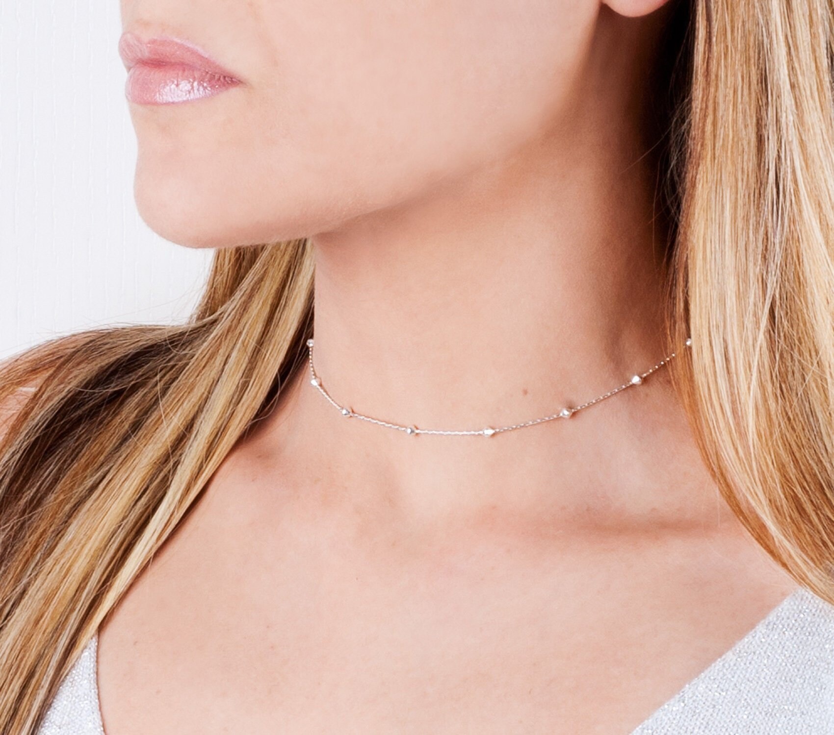 Sterling Silver Choker Necklace Sterling Silver Bead Chain | Etsy