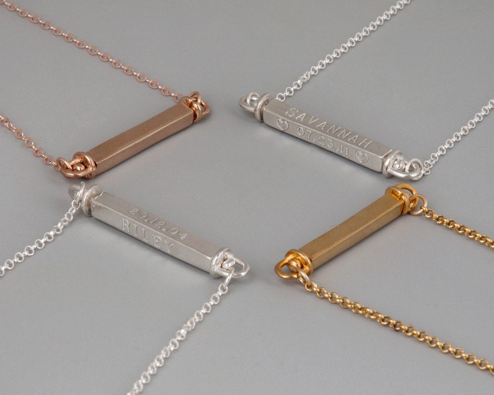 Personalized Bar Necklace Engraved Necklace Family Necklace | Etsy