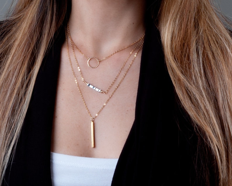 Gold Bar Necklace Vertical Bar Necklace Bar Pendant | Etsy