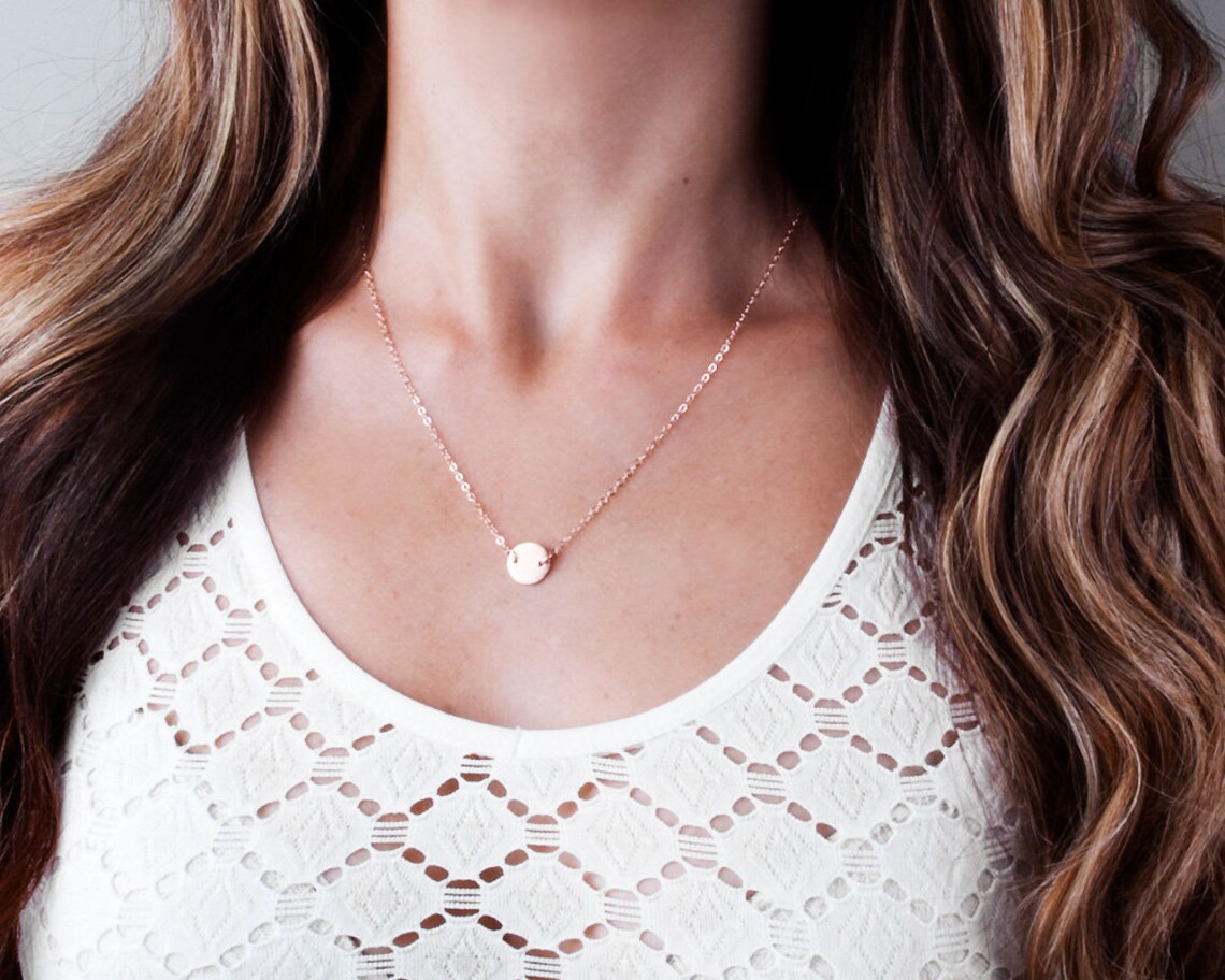 Personalized Rose Gold Disc Necklace Disc Choker Necklace - Etsy