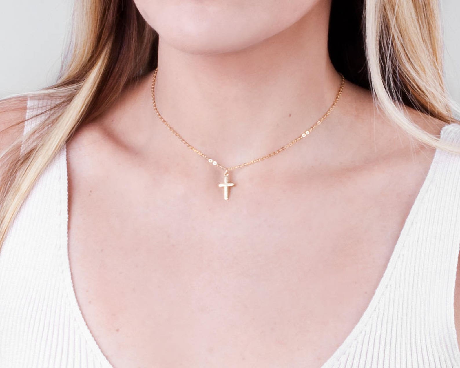 Cross Choker Necklace Sterling Silver Cross Necklace Tiny Etsy