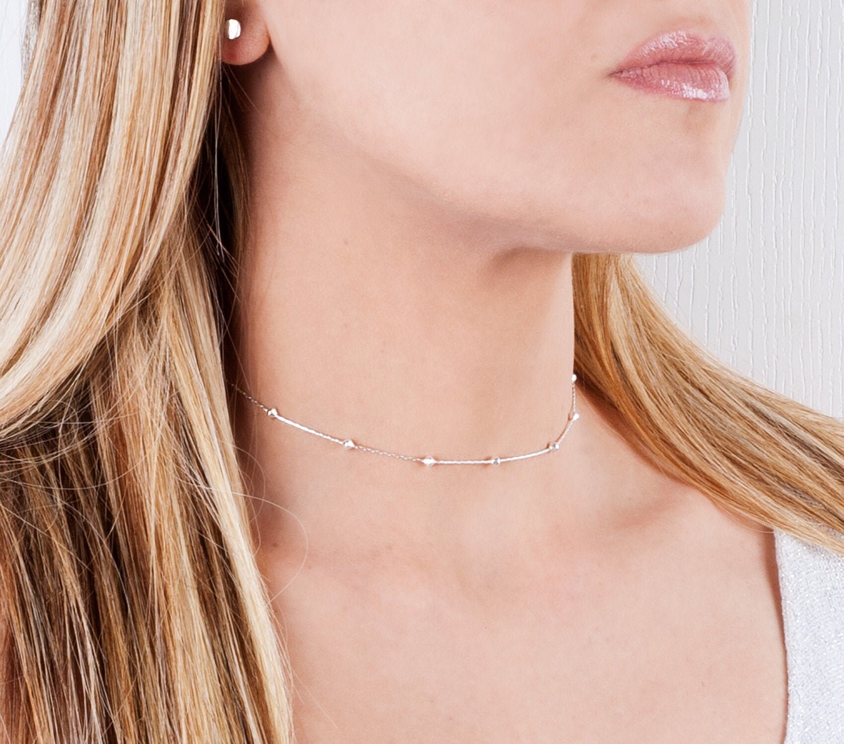 Sterling Silver Choker Necklace Sterling Silver Bead Chain | Etsy