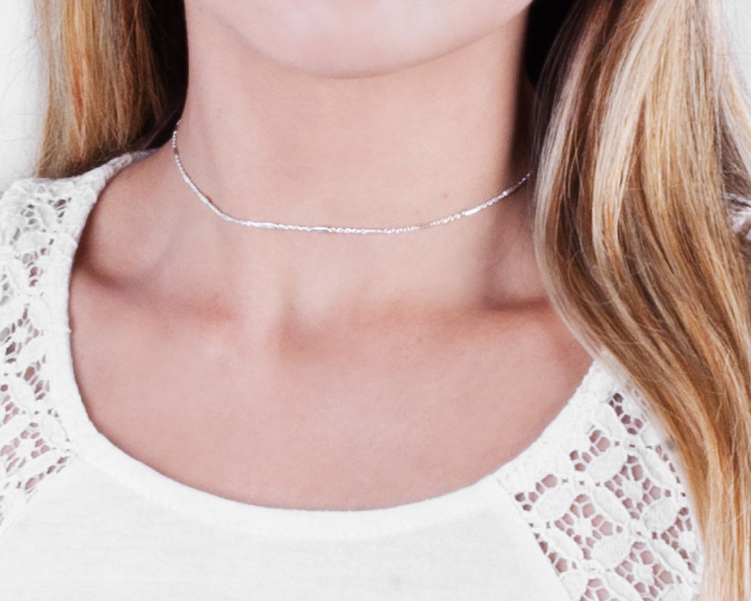 Simple Silver Choker 925 Sterling Silver Necklace Layering - Etsy