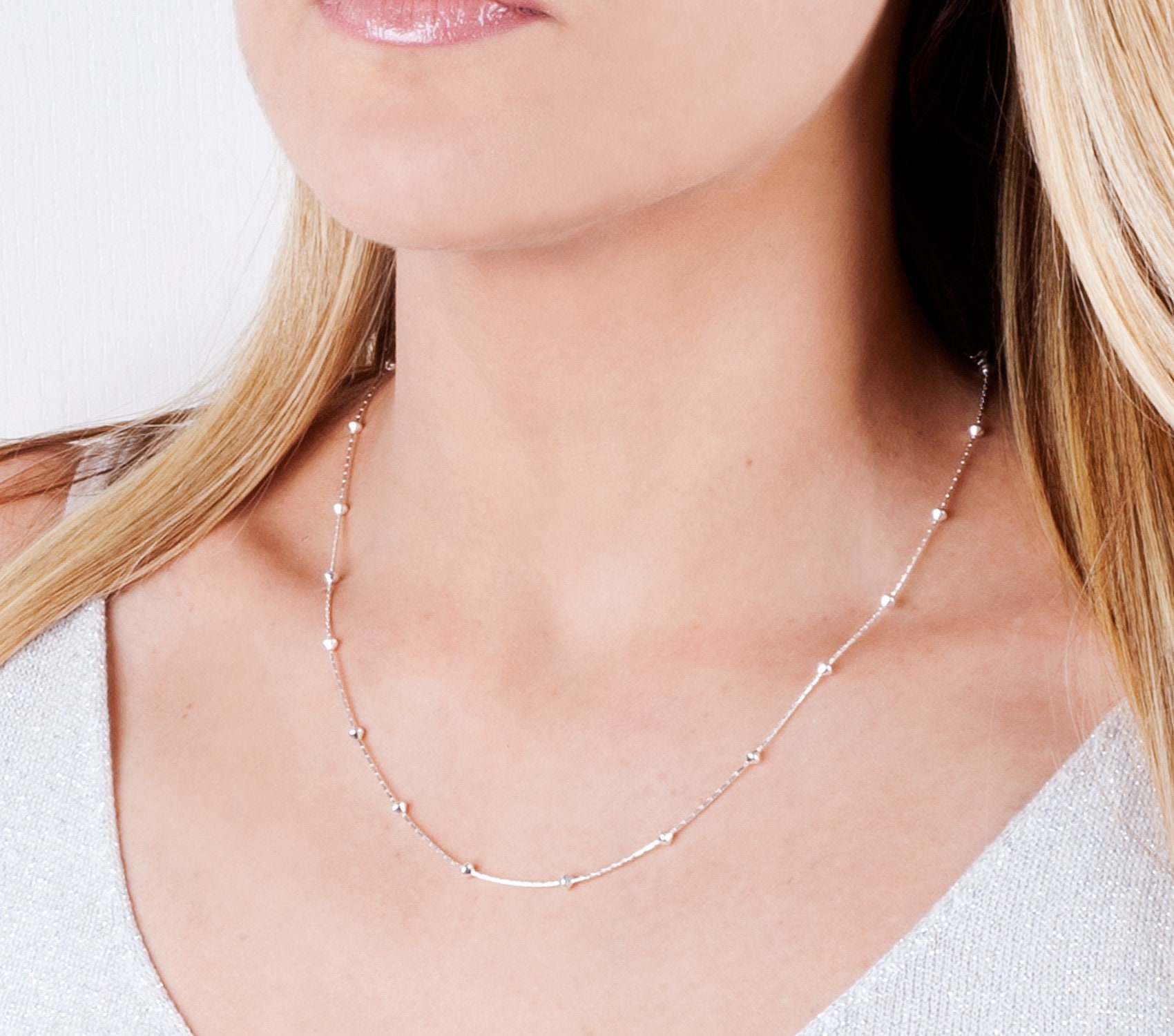 Sterling Silver Choker Necklace Sterling Silver Bead Chain | Etsy