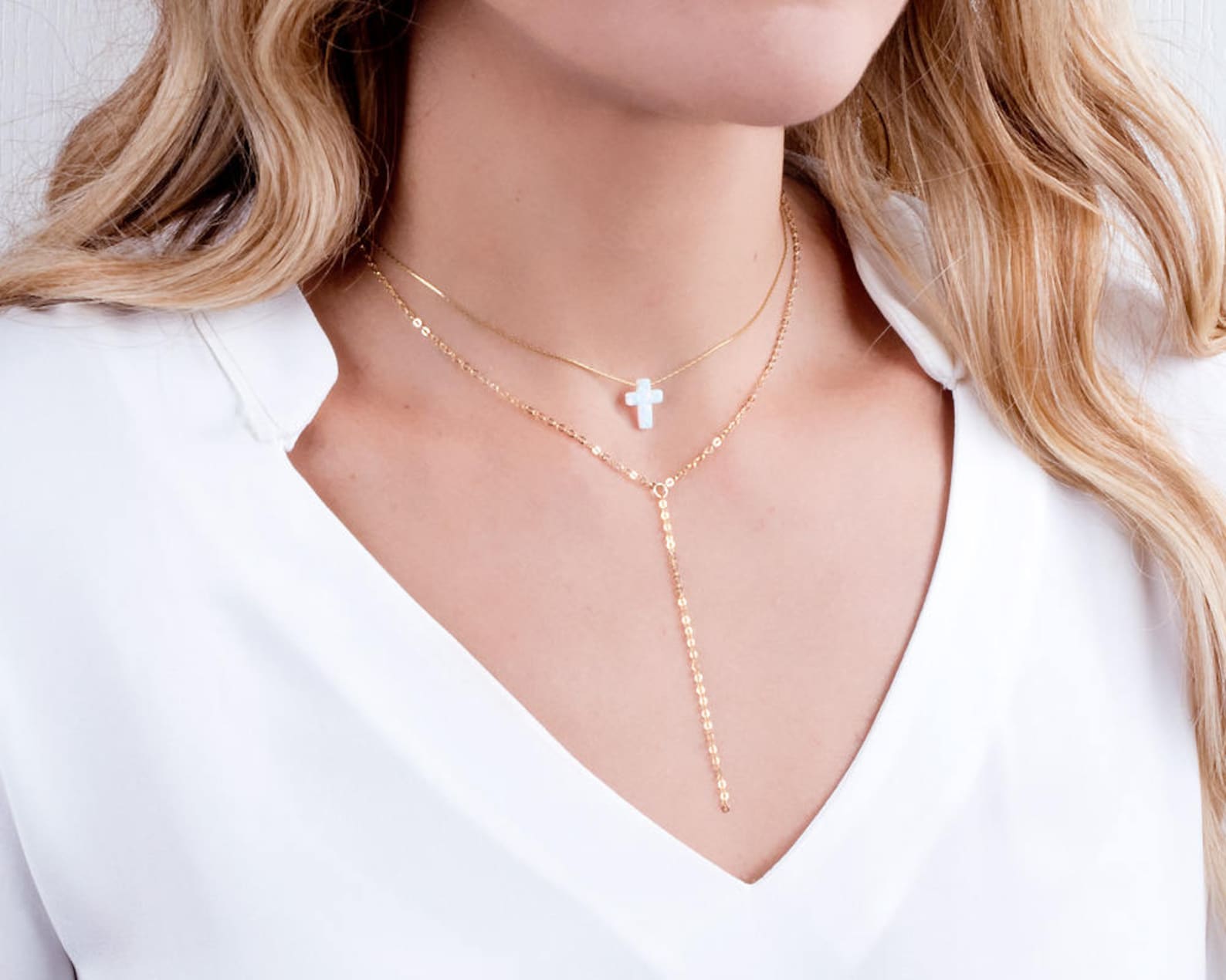 Opal Cross Necklace Rose Gold Cross Necklace Christian | Etsy