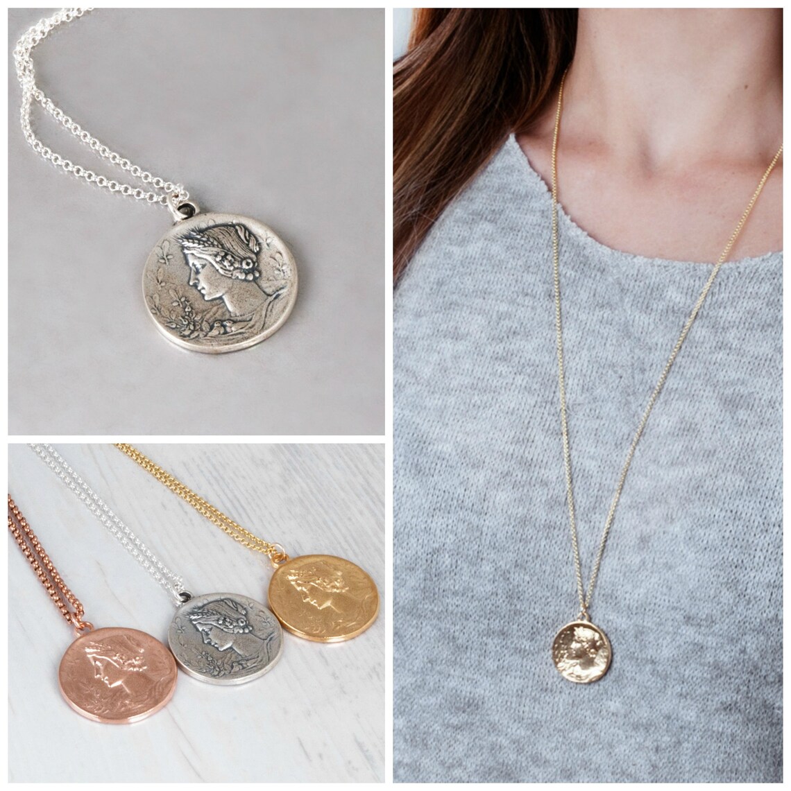 Extra Long Coin Necklace Sterling Silver Long Coin Necklace - Etsy