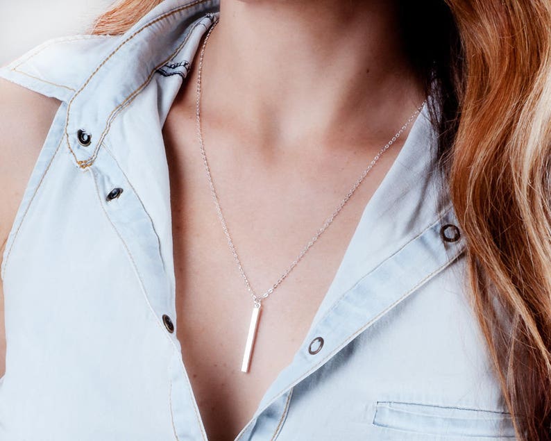 Gold Bar Necklace Vertical Bar Necklace Bar Pendant | Etsy