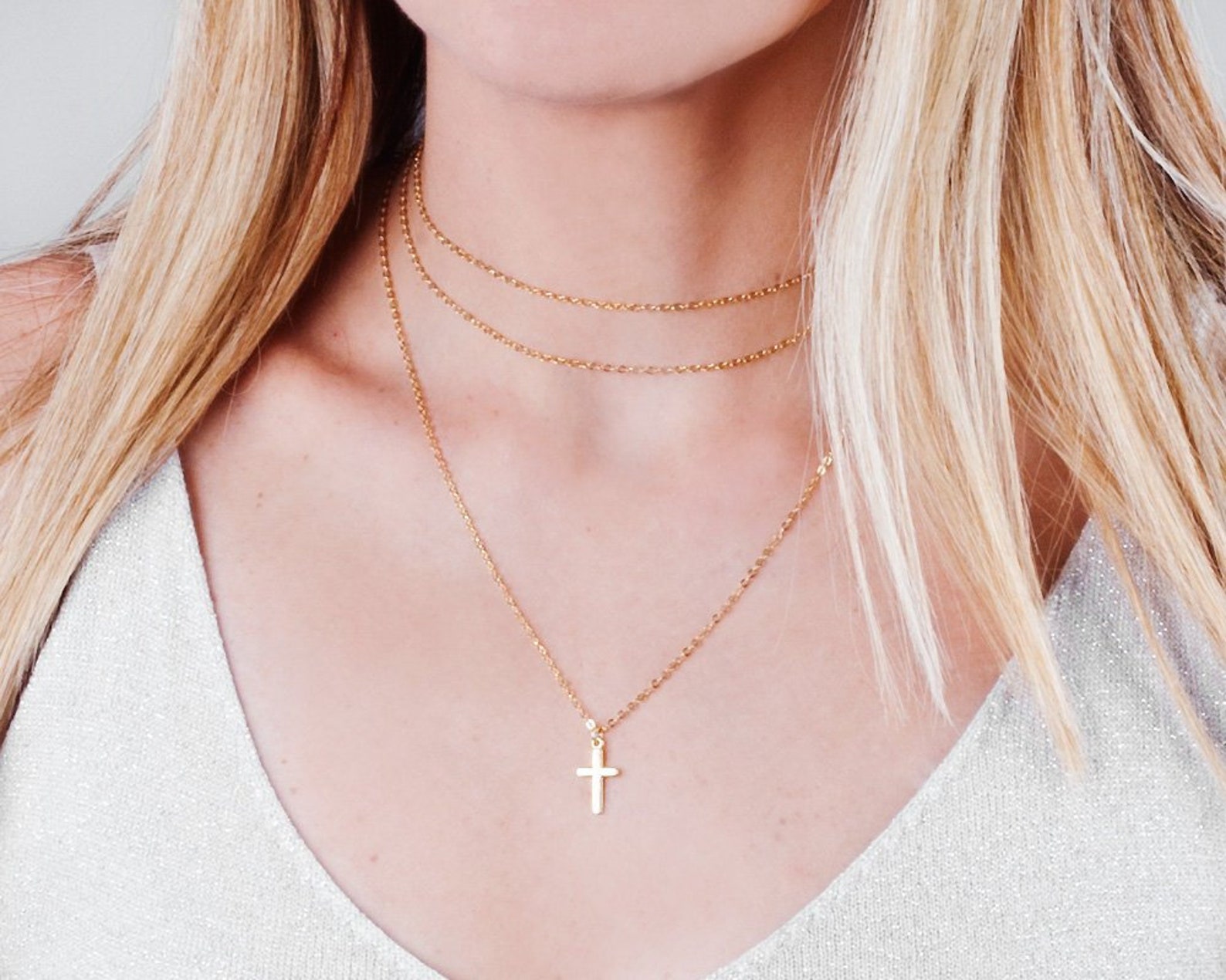 Layered Cross Necklace Set Choker Chain Cross Necklace | Etsy