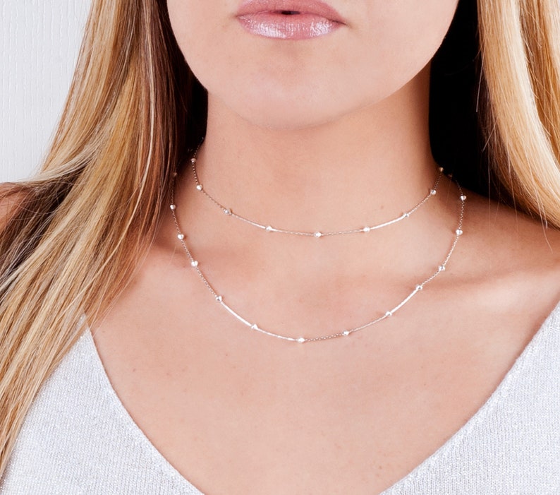 Sterling Silver Choker Necklace Sterling Silver Bead Chain - Etsy