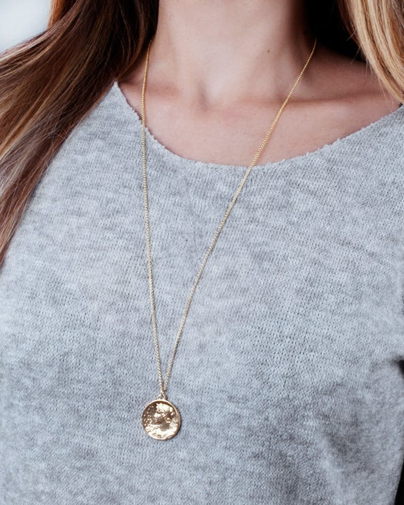 Extra Long Coin Necklace Sterling Silver Long Coin Necklace | Etsy