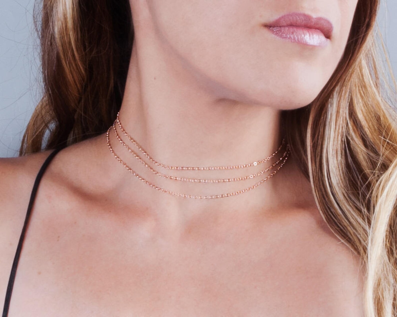 Rose Gold Choker Necklace, Delicate Choker, Layered Necklace, Double ... Rose Gold Choker Necklace, Delicate Choker, Layered Necklace, Double ...