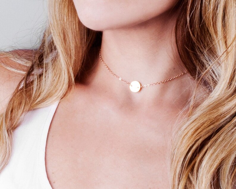 Personalized Rose Gold Disc Necklace Disc Choker Necklace - Etsy